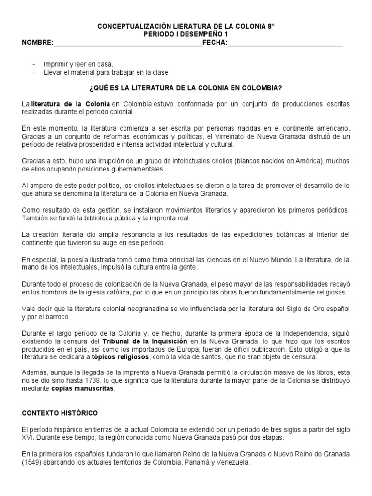 Lit. de La Colonia y El Barroco 8° | PDF