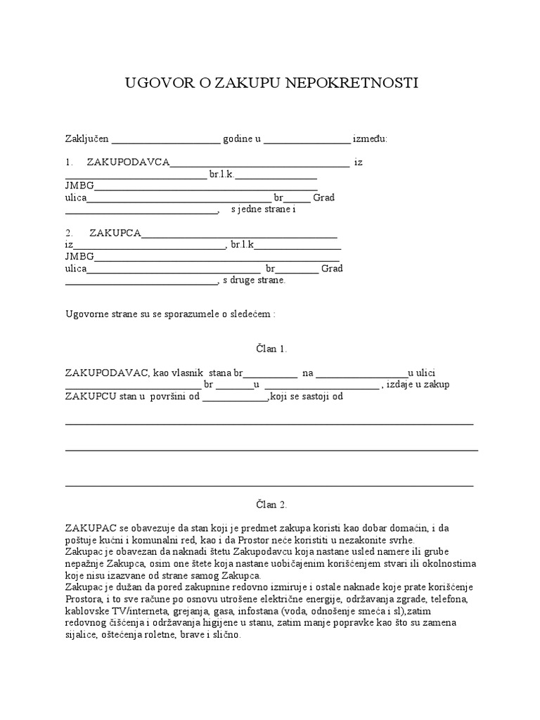 Ugovor - o - Zakupu Best | PDF