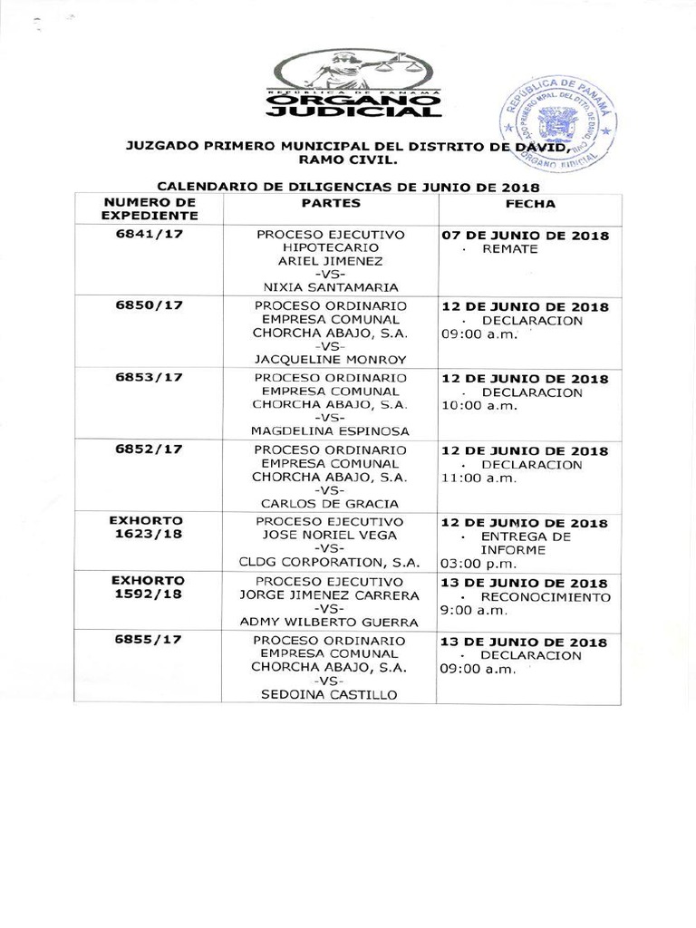 Calendario de Audiencias Junio 201811 | PDF Calendario de Audiencias Junio 201811 | PDF