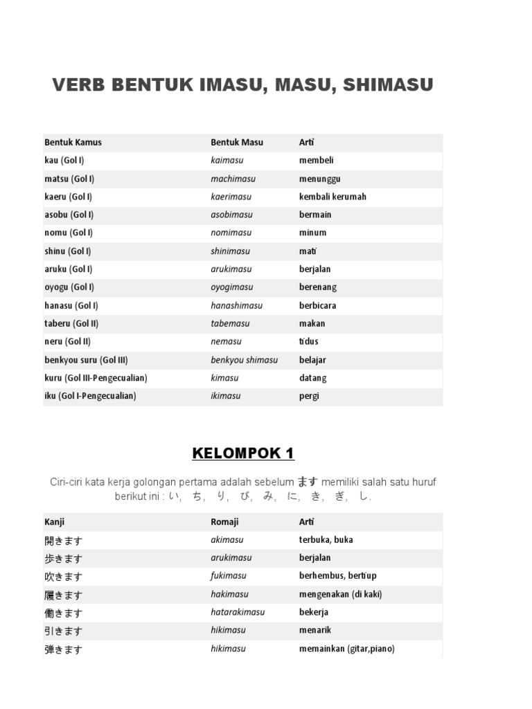 VERB BENTUK MASU | PDF