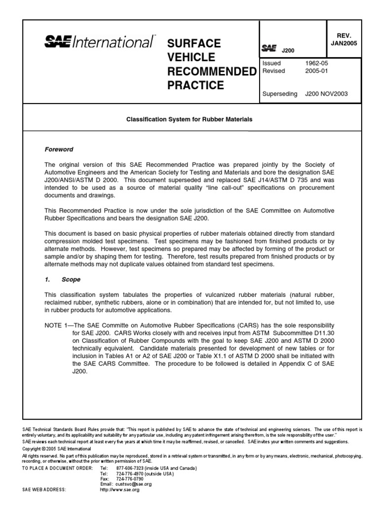 SAE-J200 - Classification System For Rubber Materials-2005 | PDF