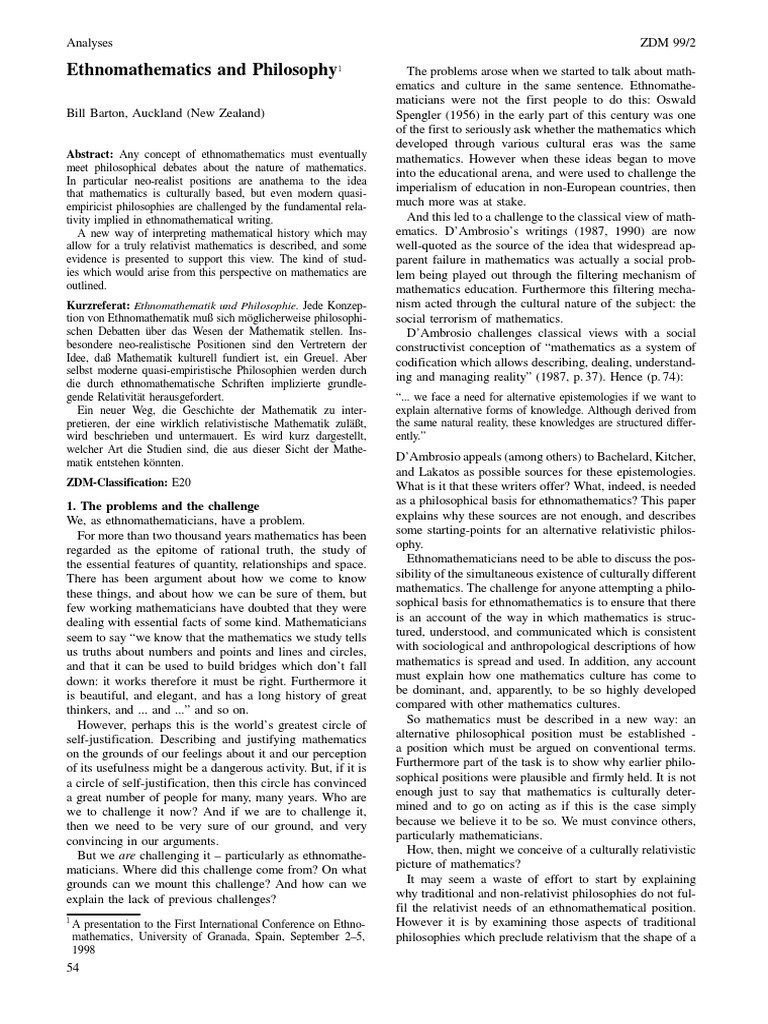 Ethnomathematics and Philosophy: Abstract: Any Concept of ...