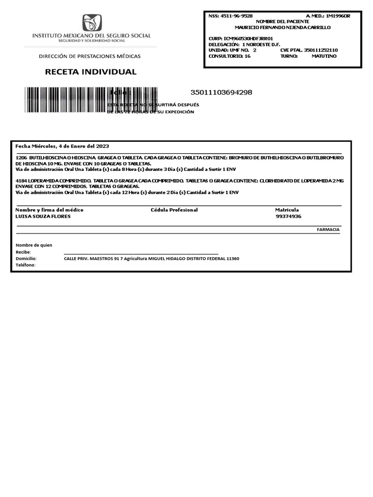 Receta IMSS Editable 1 Docx | PDF
