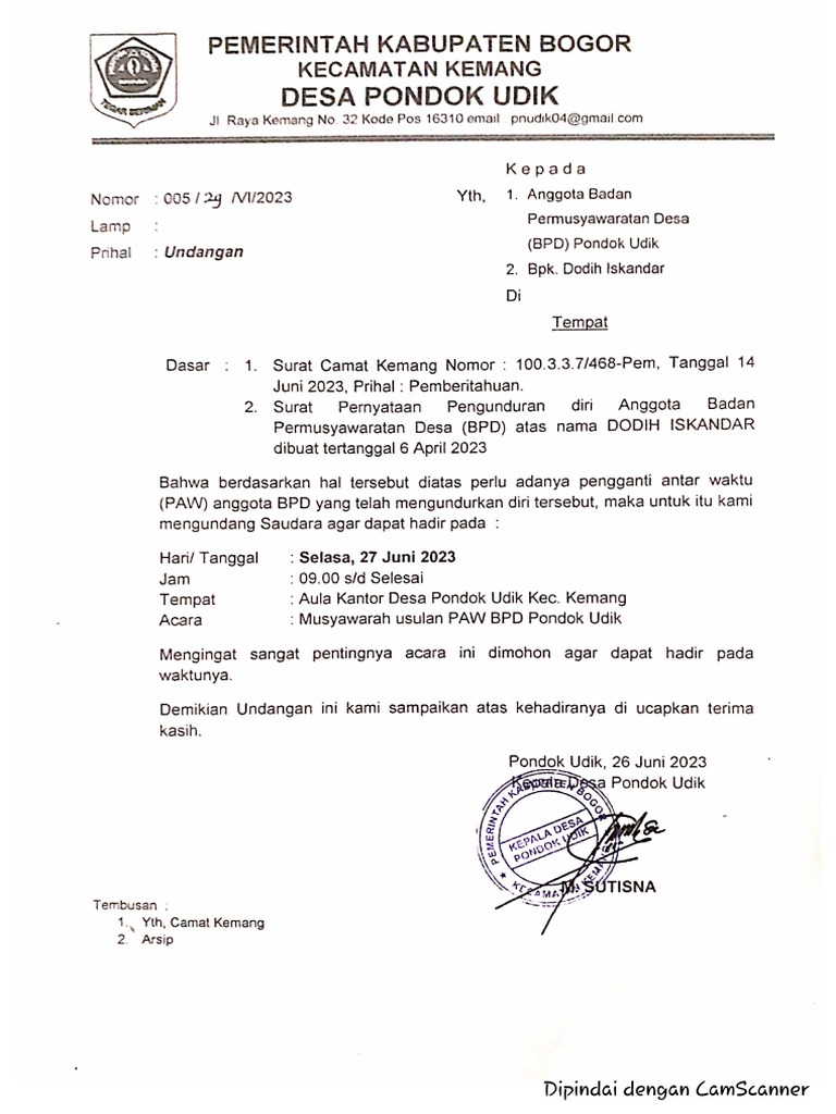 UNDANGAN Musyawarah PAW BPD | PDF