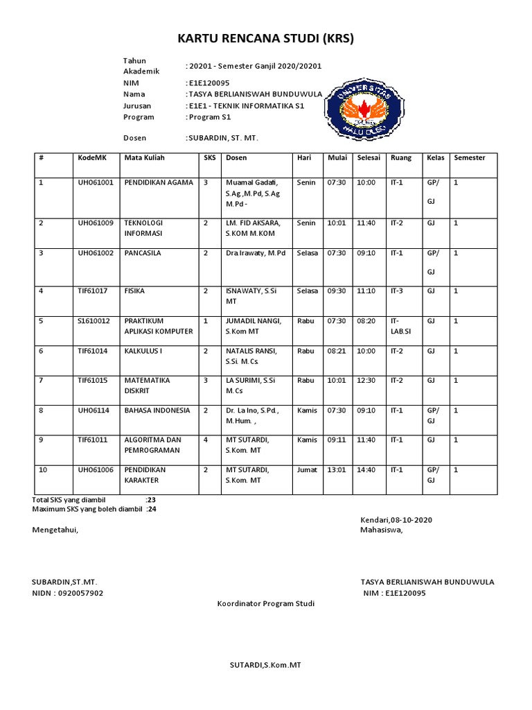 Kartu Rencana Studi | PDF