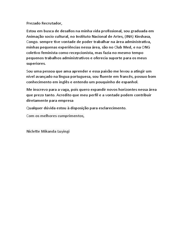 Carta de Motivaçao | PDF Carta de Motivaçao | PDF