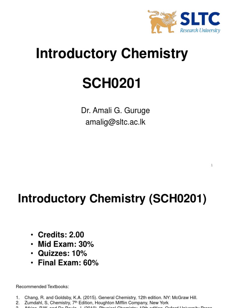 Introductory Chemistry - SCH0201 - Lec2 - Week2 | PDF