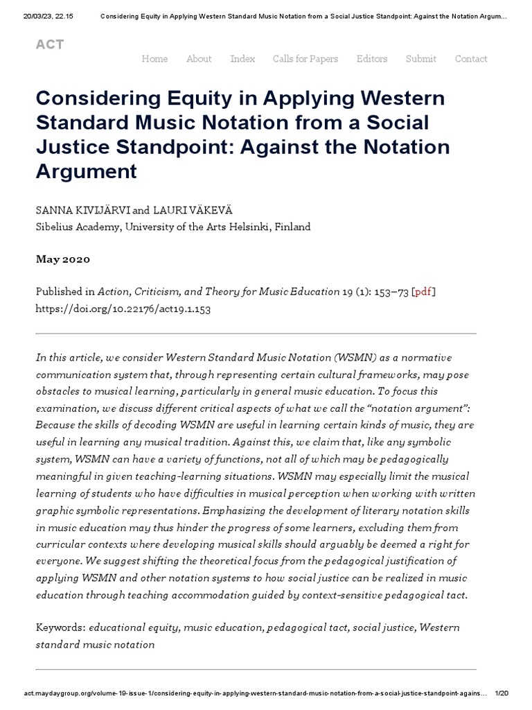 Considering Equity in Applying Western Standard Music Notation From A Social Justice Standpoint ...