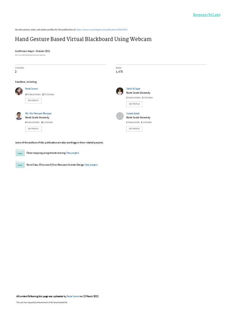 Hand Gesture Based Virtual Blackboard Using Webcam | PDF