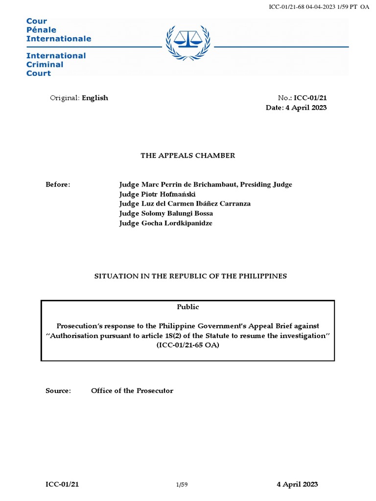 ICC - Prosecution's Response (April 4 2023) | PDF | International ...