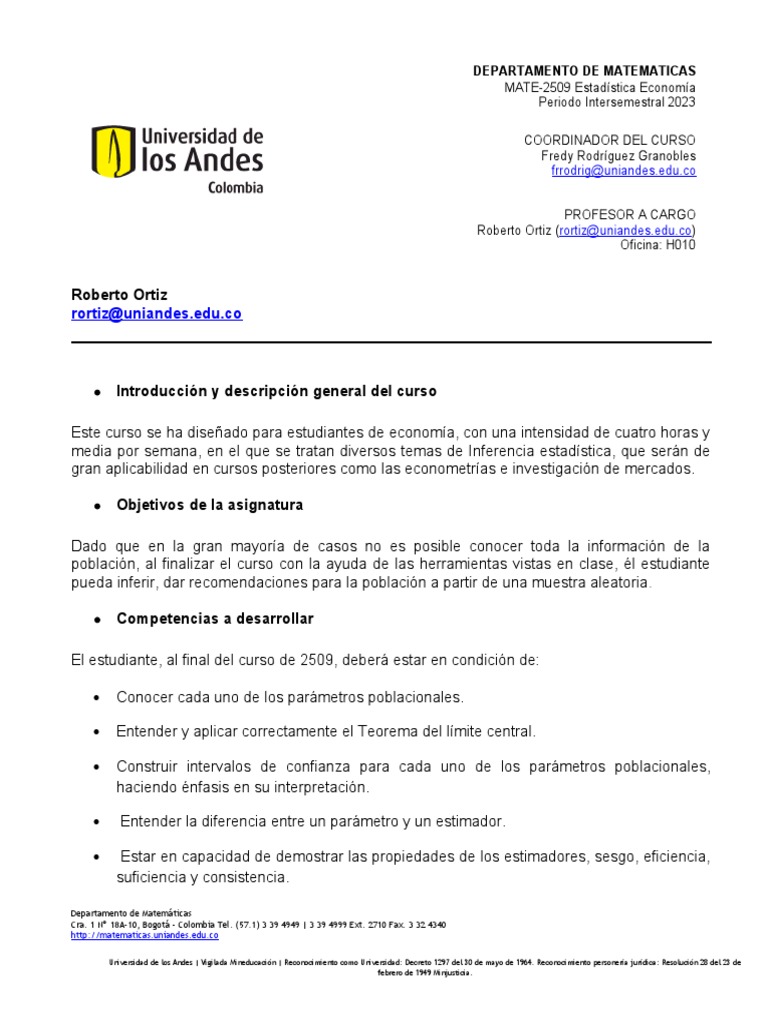 Programa Mate 2509 - 2023 - 19 | PDF | Estadísticas | Estimador