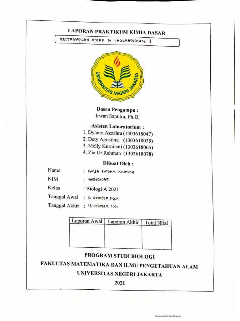 Laporan Praktikum Keterampilan Dasar Laboratorium Kimia Dasar | PDF