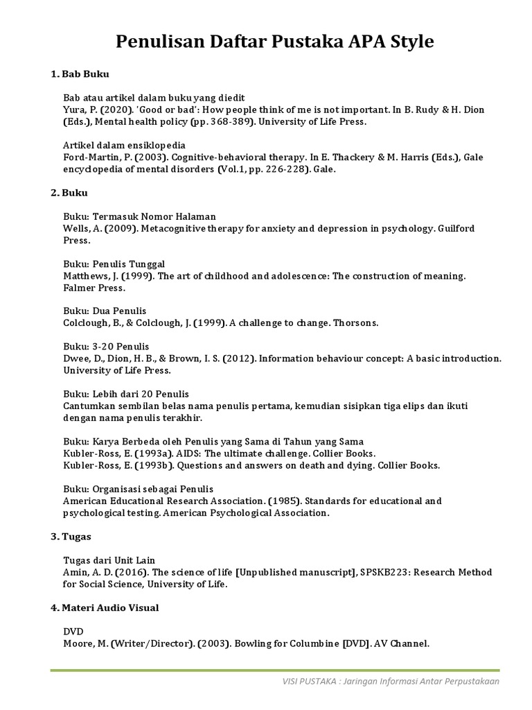 Penulisan Daftar Pustaka APA Style | PDF