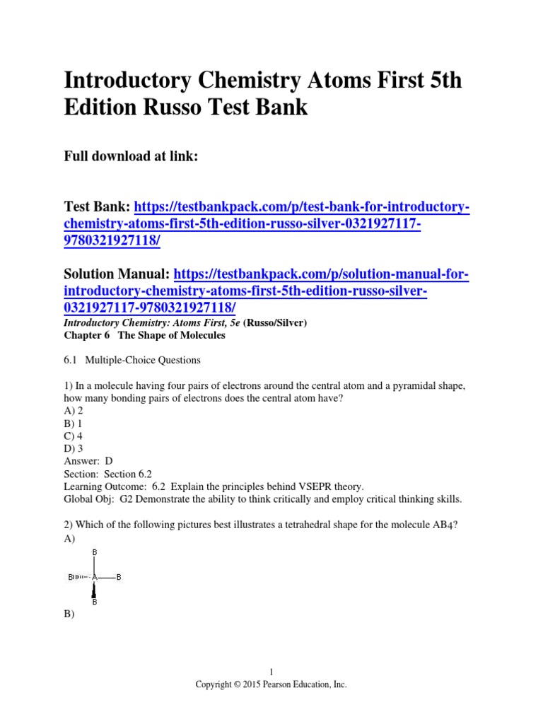 Introductory Chemistry Atoms First 5th Edition Russo Test Bank Download ...