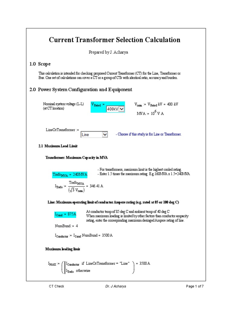 CT Selection Calculation - Line | PDF CT Selection Calculation - Line | PDF