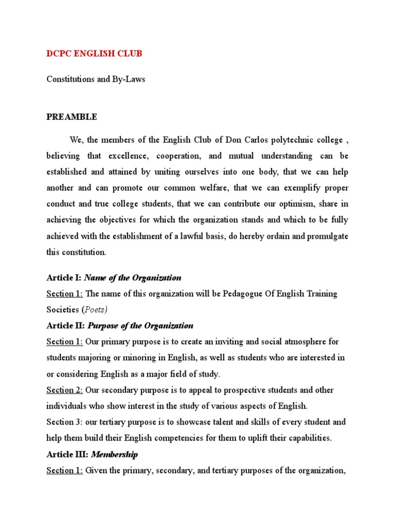 DCPC ENGLISH CLUB by Laws | PDF