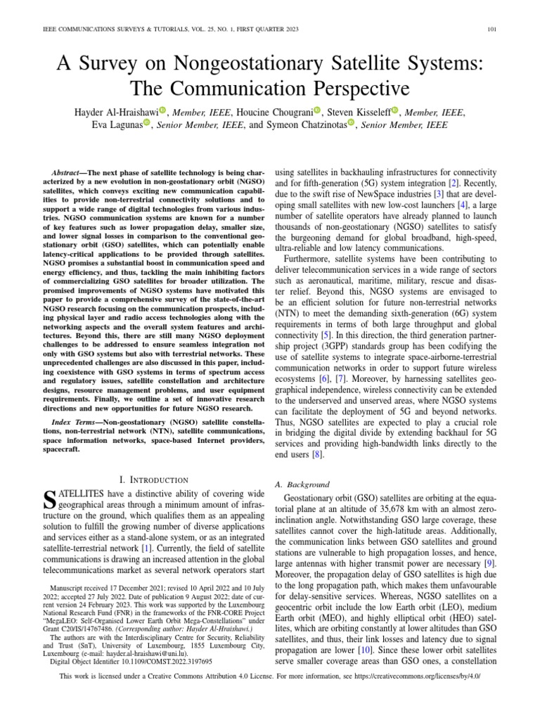 Survey on NGSO Satellite Communication | PDF | Communications Satellite ...