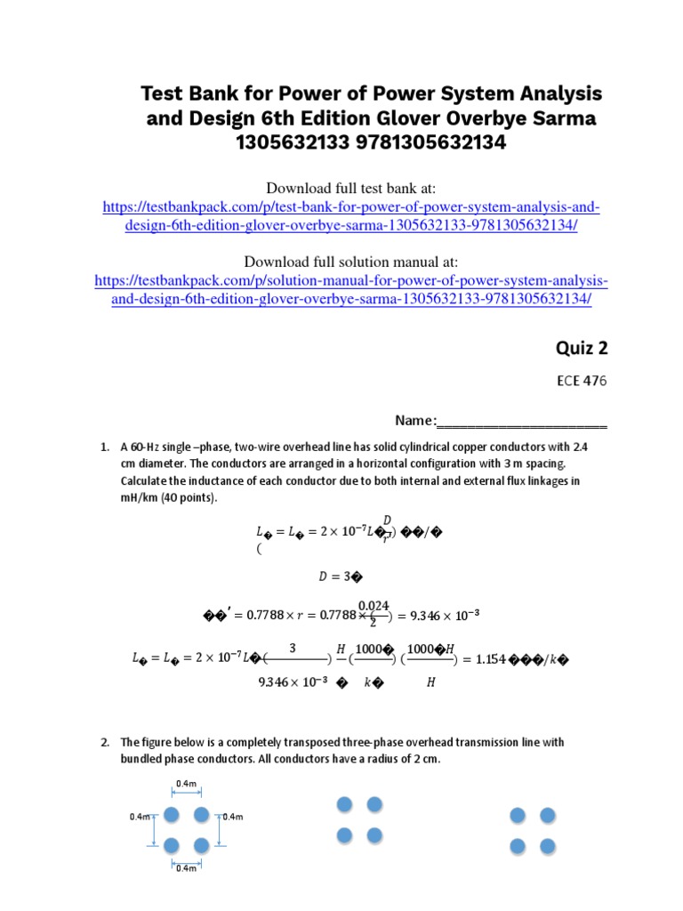 Power System Analysis and Design 6th Edition Glover Test Bank 1 | PDF