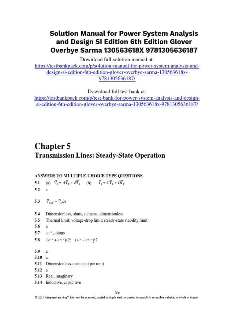 Power System Analysis and Design SI Edition 6th Edition Glover Solutions Manual 1 | PDF ...
