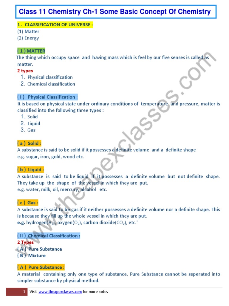 Class 11 Chemistry: Matter & Classification | PDF | Teaching Methods ...