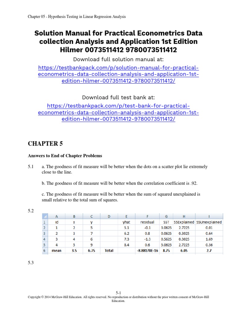 Practical Econometrics Data Collection Analysis and Application 1st Edition Hilmer Solutions ...