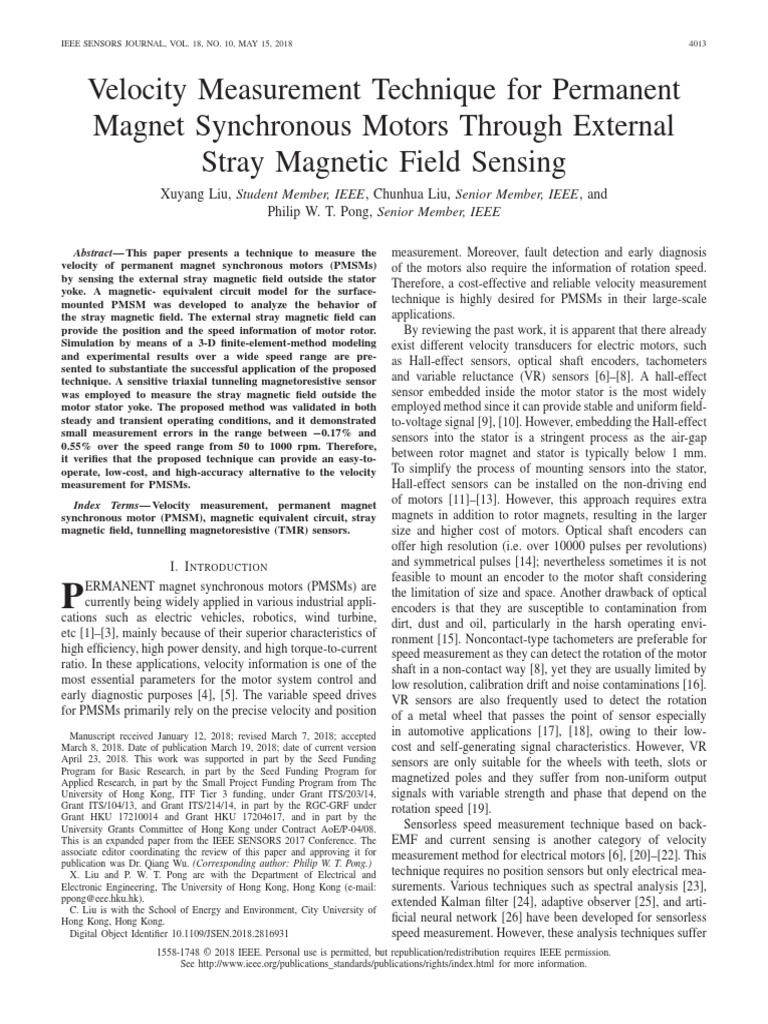 Velocity Measurement Technique Permanent Magnet Synchronous Motors Pdf