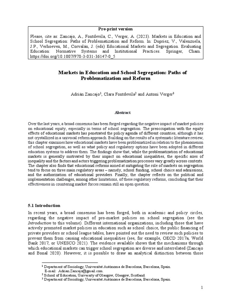 Markets in Education and School Segregat | PDF | Social Science