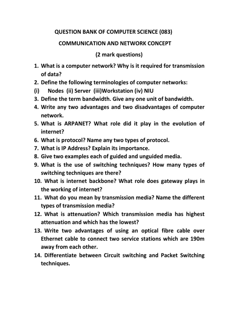 Question Bank of Computer Network | PDF