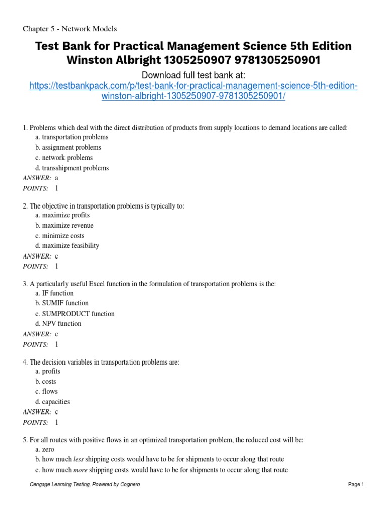 Practical Management Science 5th Edition Winston Test Bank 1 | PDF