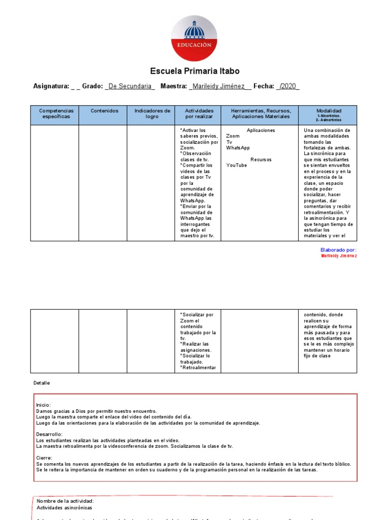 Plantilla de Planificacion Diario | PDF