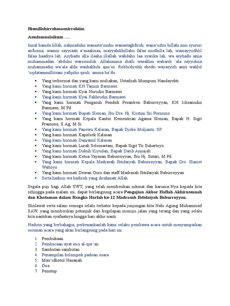 Teks MC Pengajian Mumpuni | PDF