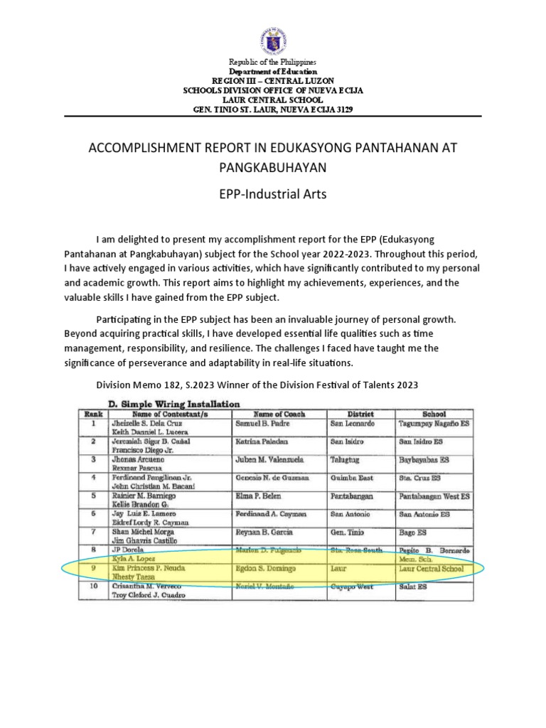 EPP Accomplishment Report 2022-2023 | PDF | Social Science