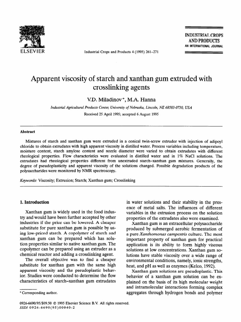 Apparent Viscosity of Starch and Xanthan Gum Extruded With Cross ...