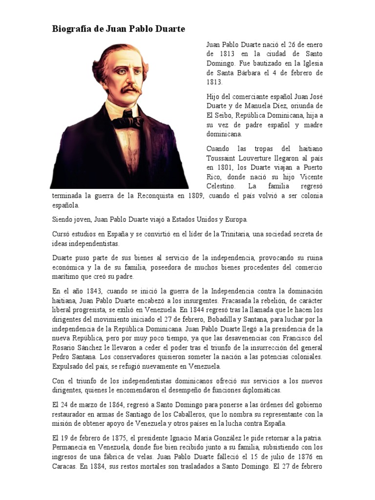 Biografía de Juan Pablo Duarte | PDF | República Dominicana | America ...