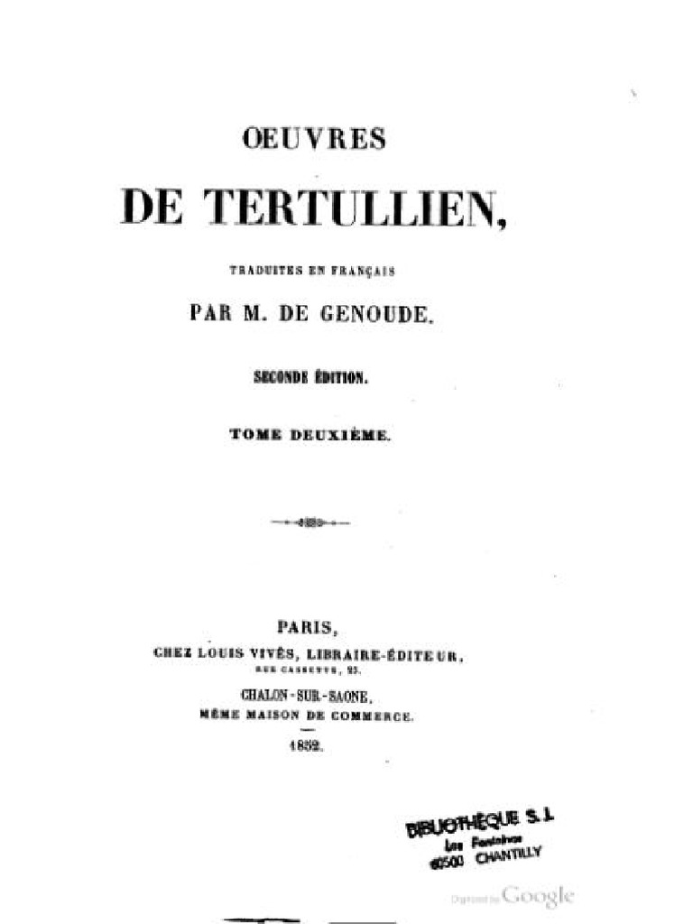 Œuvres Complètes de Tertullien Genoud, 1852 de La Pénitence | PDF
