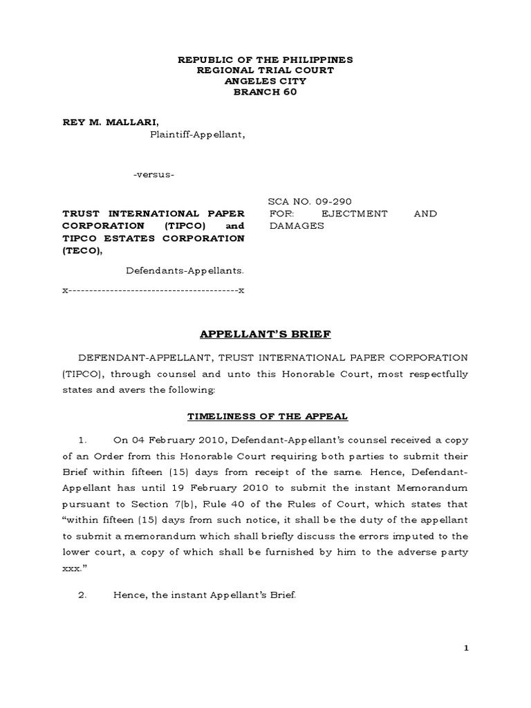 Appellant's Brief Tipco Final | PDF | Lawsuit | Complaint