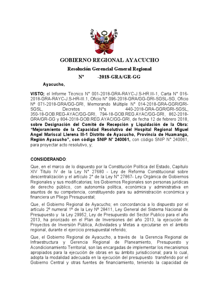 Comité Recepción Obra Hospital Ayacucho | PDF | Finanzas y dinero | Derecho