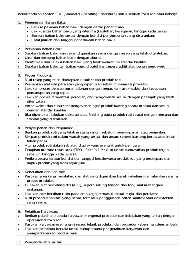 Berikut Adalah Contoh SOP Bakery | PDF