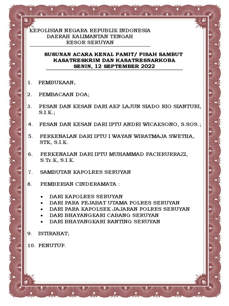 Susunan Acara Pisah Sambut | PDF
