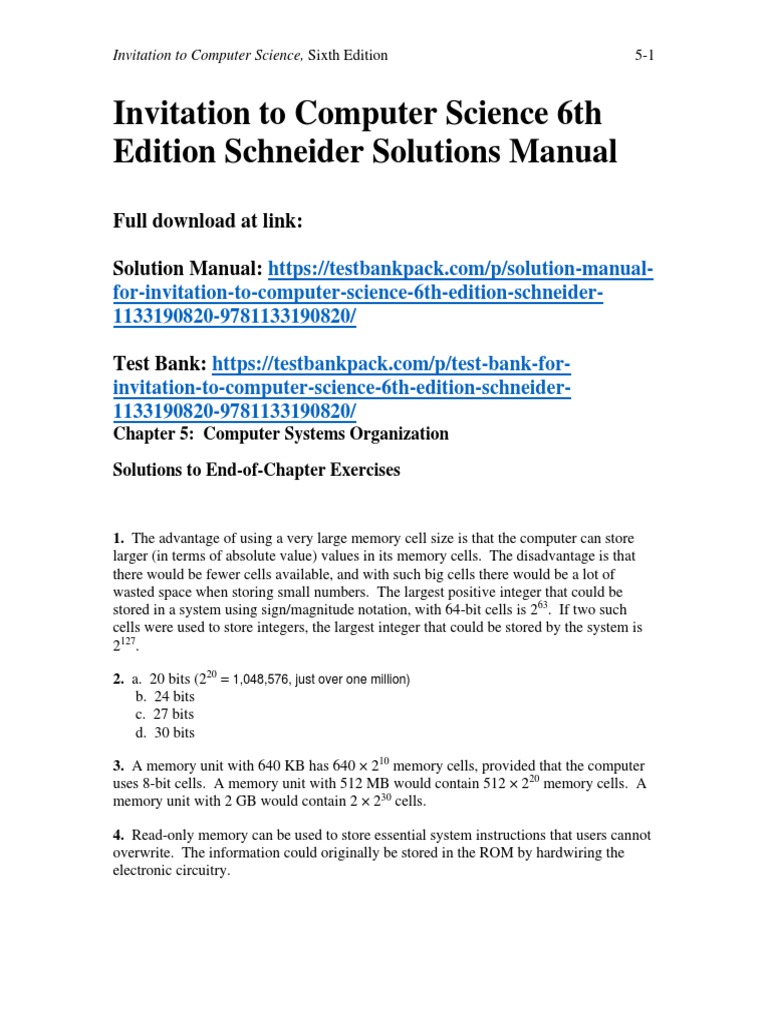 Invitation To Computer Science 6th Edition Schneider Solutions Manual ...