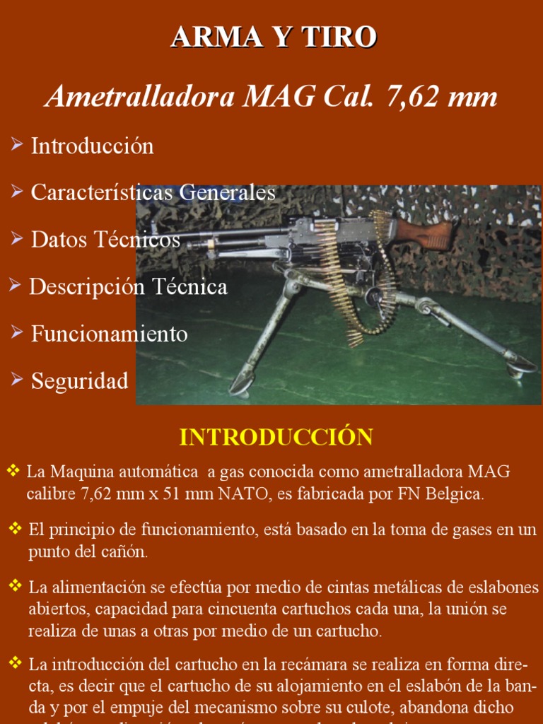 MAG Cal 7,62 MM | Descargar gratis PDF | Ametralladora | Cartucho (armas de fuego)