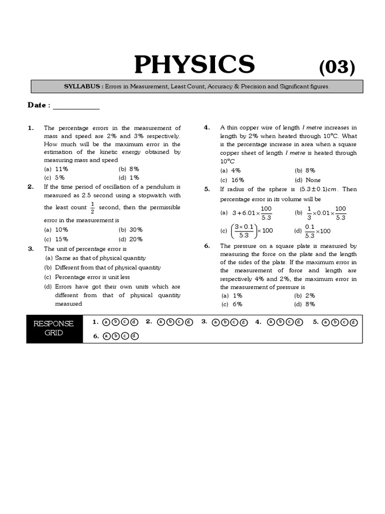 Physics DPP - 3 | PDF | Significant Figures | Mass
