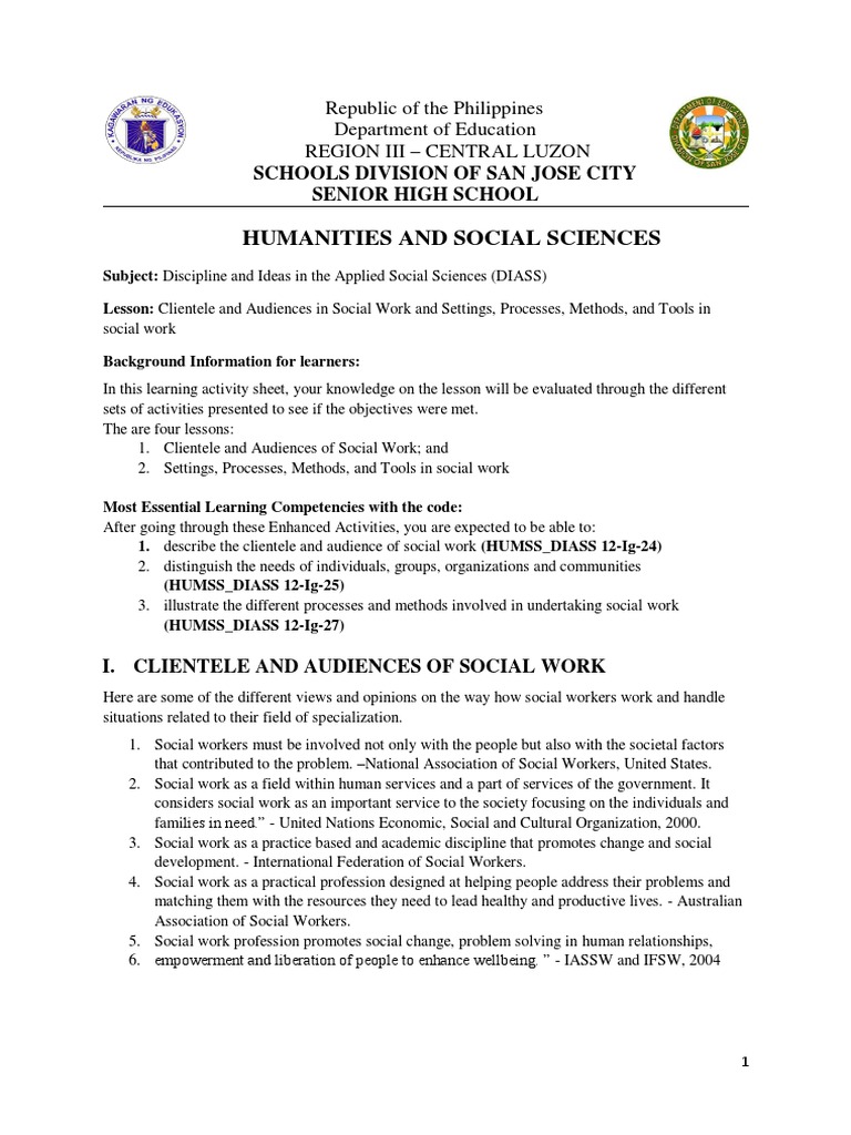 Diass q2 Social Work Humss 12 | PDF | Social Work | Social Exclusion