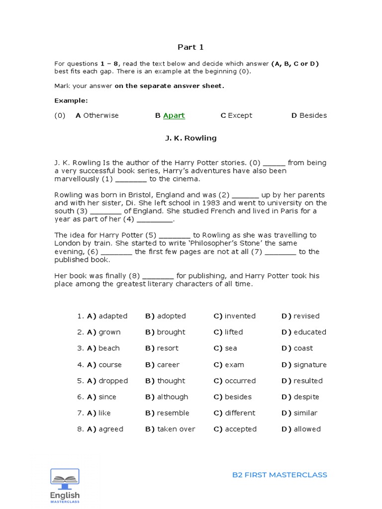 Part 1 - J. K. Rowling Cloze_PRACTICE-١ | PDF