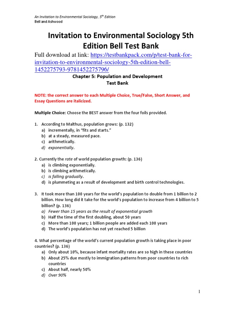 Invitation To Environmental Sociology 5th Edition Bell Test Bank ... Invitation To Environmental Sociology 5th Edition Bell Test Bank ...