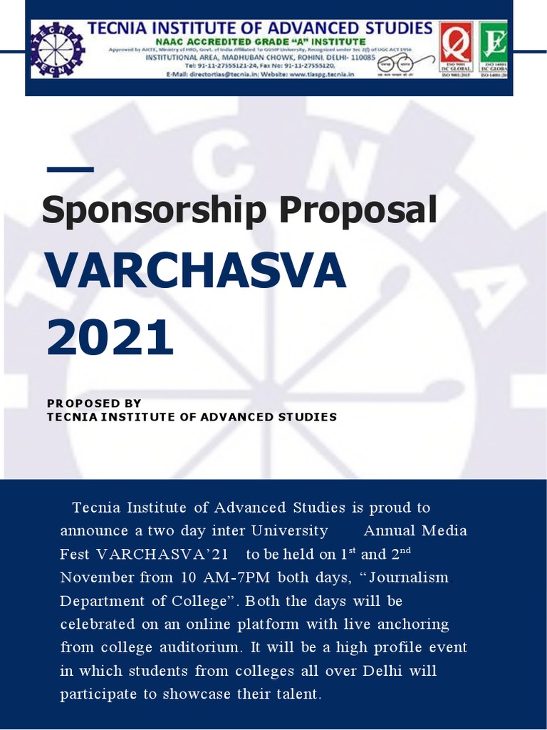 Final Sponsorship Proposal Varchasva 2021 | PDF | Advertising | Newspapers