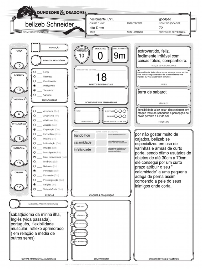 Ficha Oficial D&D 5E Editável - Cópia | PDF