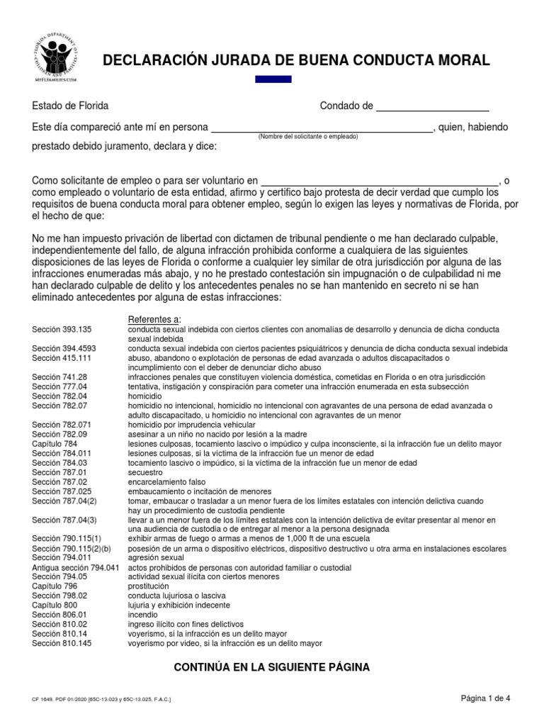 Declaración Jurada de Buena Conducta Moral | PDF