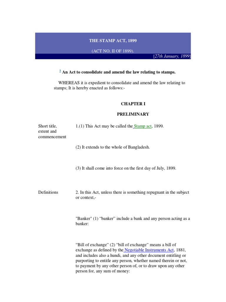 Stamp Act of 1899 Overview | PDF