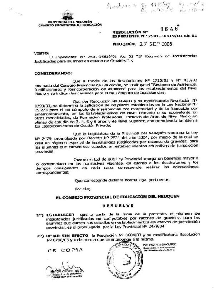 CPE RESOL. 1646-05 Regimen Inasistencia Gravidez | PDF